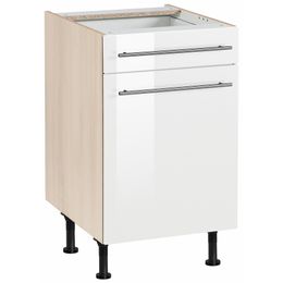 Unterschrank Optifit, B:50cm H:87cm T:58,4cm, weiß, Küche, Schränke, "Bern", 50 cm breit, mit Tür und Schubkasten, höhenverstellbare Füße