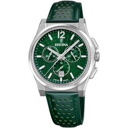 Festina Herren Chronograph "Rivé Collection", grün, Armbanduhren, Quarzuhr, Armbanduhr, Herrenuhr, Swiss Made, Lederarmband, analog, Tag