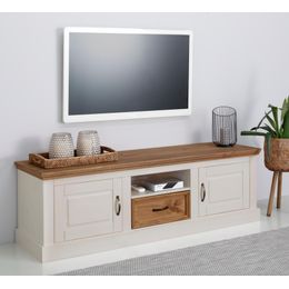 Lowboard Home Affaire, B:160cm H:50cm T:45cm, weiß, MDF, Massivholz, Wohnzimmer, Sideboards, "Selma", TV-Kommode, Breite 160 cm, 1 Schubkasten, 2