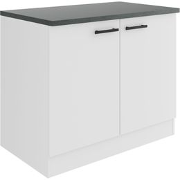 Spülenschrank Optifit, B:100cm H:84,8cm T:60cm, weiß, Spanplatte, Küche, Schränke, "Palma", Breite 100 cm, inklusive Einbauspüle