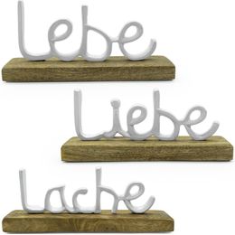 NOOR LIVING Deko-Schriftzug "Lebe, Liebe, Lache", B/H/T: 5cm x 10cm x 23cm, weiß, Dekofiguren, aus Holz und Aluminium