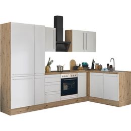 Winkelk&uuml;che KOCHSTATION, B:300cm H:211cm T:60cm, wei&szlig;, Komplettk&uuml;chen-Sets, "Florida, Stellbreite 300x165 cm", wahlweise mit E-Ger&auml;ten, mit Softclose