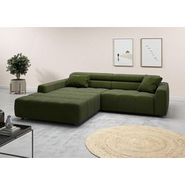 Ecksofa 3C CANDY, B:258cm H:68cm T:217cm, grün, 95% Polyester, 5% Nylon, Sofas, "Denver auch mit Cord- und Easy care-Bezug, Kopfteilverstellung