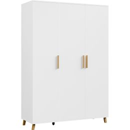 Drehtürenschrank Rauch, B:140cm H:203cm T:53cm, weiß, Holzwerkstoff, Schränke, "Kleiderschrank Schrank Garderobe Wäscheschrank SHINJO", Griffe und