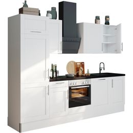 Küche KOCHSTATION, B:280cm H:211,8cm T:60cm, schwarz-weiß, Komplettküchen-Sets, "KS-Ahus", 280 cm breit,wahlweise mit E-Geräten,MDF Fronten, Soft