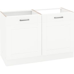 Spülenschrank KOCHSTATION, B:120cm H:82cm T:60cm, weiß, Holzwerkstoff, Küche, Schränke, "KS-Tinnum", 120 cm breit, MDF-Fronten, Metallgriffe,