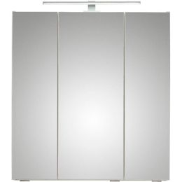 Spiegelschrank SAPHIR, B:65cm H:70cm T:16cm, weiß, Glas, Spanplatte, Badezimmer, Schränke, "Quickset 857 Badschrank, 3 Spiegeltüren, 6 Einlegeböden,