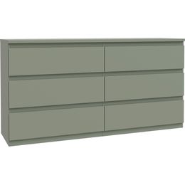 Kommode FORTE, B:153,9cm H:79,8cm T:42,2cm, gr&uuml;n, Spanplatte, Sideboards, "Edmore", gro&szlig;e Kommode, grifflose Front, Stauraum, 6 Schubladen