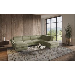 Wohnlandschaft Home Affaire, B:334cm H:85cm T:227cm, gr&uuml;n, 100%Polyester, Sofas, "Calypso U-Form", wahlweise mit motorischer Relaxfunktion