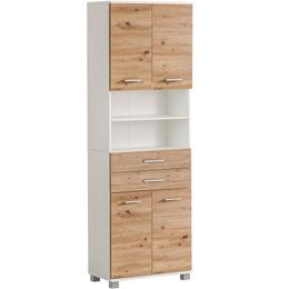 Hochschrank Welltime, B:59,8cm H:180,9cm T:32,6cm, weiß, FSC-zertifizierter Holzwerkstoff, Badezimmer, Schränke, "Palermo, Made in Germany", Breite