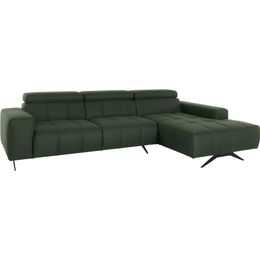 Ecksofa DOMO collection, B:287cm H:79cm T:175cm, grün, 100% Polyester, Wohnzimmer, Sofas, "Trento L-Form, mit Kufenfuß oder Einzelfuß", wahlweise mit