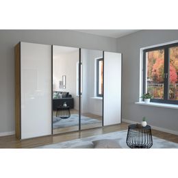 Schwebet&uuml;renschrank Wiemann, B:296,3cm H:236cm T:67cm, wei&szlig;, Floatglas, Holzwerkstoff, Schr&auml;nke, "Monaco", hochwertige Glas- und Spiegelfront