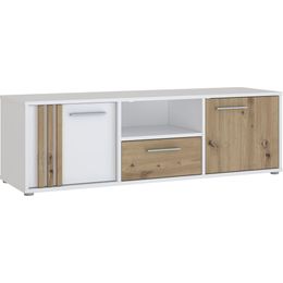 Lowboard FORTE, B:142,6cm H:43,9cm T:41,5cm, weiß, Spanplatte, Wohnzimmer, Sideboards, "Cardigan TV-Board, TV-Schrank", TV-Board, 2 farbig, Stauraum
