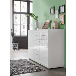 Sideboard Germania, B:144cm H:86cm T:39cm, wei&szlig;, Holzwerkstoff, MDF, Wohnzimmer, Sideboards, "GW-Adana Sideboard", Fronten mit Rillenfr&auml;sung