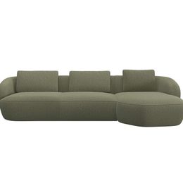 Wohnlandschaft FLEXLUX, B:307cm H:85cm T:146cm, grün, 100% Polyester, Sofas, "Torino, rund, L-Form, Sofa-Ecke mit Recamiere, Longchair-Sofa",