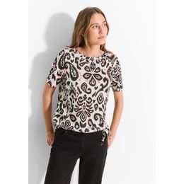 Cecil Damen T-Shirt, wei&szlig;, Gr. XS, bedruckt, Stoff, 65% Viskose, 35% Polyester, Shirts, mit Tunnelzugsaum