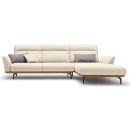 Ecksofa, B:318cm H:103cm T:183cm, wei&szlig;, CREATION BY ROLF BENZ, NaturLEDER OSKAR (echtes Rindsleder), Wohnzimmer, Sofas, "CR.460", Sockel in Nussbaum,