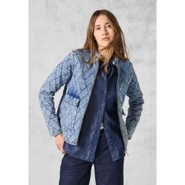 Cecil Damen Kurzblazer, blau, Gr. XL, bedruckt, Web, 98% Baumwolle, 2% Elasthan, Blazer, mit Stehkragen