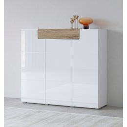 Highboard Inosign, B:147,5cm H:132cm, weiß, ABS-Kunststoff, FSC-zertifizierter Holzwerkstoff, MDF, Melamin, Metall, Wohnzimmer, Sideboards,