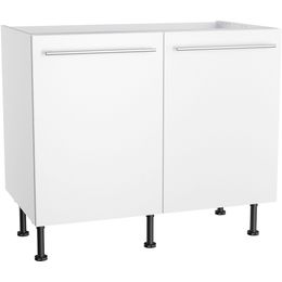 Spülenschrank KOCHSTATION, B:100cm H:87cm T:58,4cm, weiß, Spanplatte, Küche, Schränke, "KS-Bern2", Breite 100 cm, 2 Türen