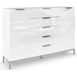 Schubkastenkommode Rauch, B:180cm H:110cm T:42cm, wei&szlig;, Holzwerkstoff, Sideboards, "Kommode T&uuml;rkommode Sideboard Kombikommode FLIPP mit Glasfront",