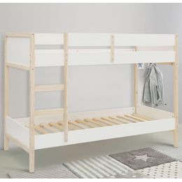 Lüttenhütt Etagenbett LÜTTENHÜTT, B:96cm H:150cm L:205cm, weiß, Kinderzimmer, Etagenbetten, "Janne", Kiefernholz, Etagenbett, inklusive Holzleiter, Liegefläche