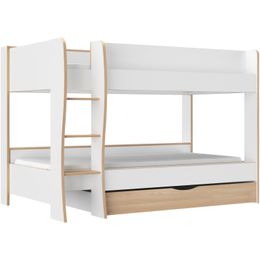Kinderbett GAMI, B:130cm H:145cm L:209cm, weiß, Betten, "ROOMY", Hochbett mit zwei Liegeflächen und Bettkasten