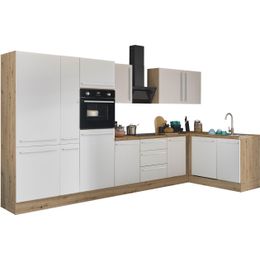 Winkelk&uuml;che KOCHSTATION, B:370cm H:211cm T:60cm, wei&szlig;, Komplettk&uuml;chen-Sets, "Florida, Stellbreite 370x175 cm", wahlweise mit E-Ger&auml;ten, mit Softclose