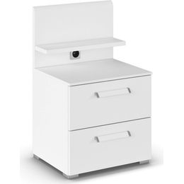 Nachtkommode Rauch, B:50cm H:82cm T:42cm, wei&szlig;, Holzwerkstoff, Sideboards, "Nachttisch Nachtkonsole Kommode EVELYN", in elegantem Stil 2 Schubladen