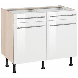 Unterschrank Optifit, B:100cm H:87cm T:58,4cm, wei&szlig;, K&uuml;che, Schr&auml;nke, "Bern", 100 cm breit, mit 2 T&uuml;ren, 2 Schubk&auml;sten, h&ouml;henverstellbare F&uuml;&szlig;e