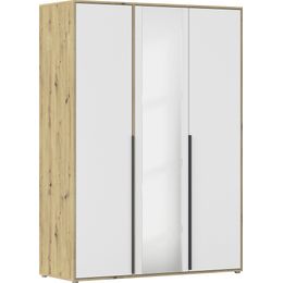 Drehtürenschrank Rauch, B:140cm H:194cm T:53cm, weiß, Holzwerkstoff, Schränke, "Kleiderschrank Schrank Garderobe Wäscheschrank NAGATA mit Spiegel",
