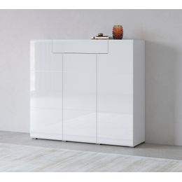 Highboard Inosign, B:147,5cm H:132cm, weiß, ABS-Kunststoff, FSC-zertifizierter Holzwerkstoff, MDF, Melamin, Metall, Wohnzimmer, Sideboards,
