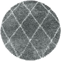 Hochflor-Teppich, H:50mm &Oslash;:200cm, grau, Ayyildiz Teppiche, Polypropylen (PP), Teppiche, "ALVOR 3401", Shaggy, Langflor, pflegeleicht, Wohnzimmer