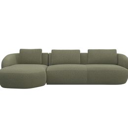 Wohnlandschaft FLEXLUX, B:307cm H:85cm T:146cm, grün, 100% Polyester, Sofas, "Torino, rund, L-Form, Sofa-Ecke mit Recamiere, Longchair-Sofa",