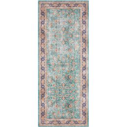 Teppich ELLE DECORATION, B:80cm H:5mm L:200cm, gr&uuml;n, Polyester, Wohnzimmer, Teppiche, "Keshan Maschad", Orientalisch, L&auml;ufer, Kurzflor, Vintage,