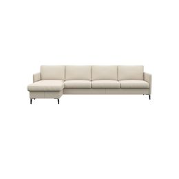 Ecksofa FLEXLUX, B:280cm H:85cm T:159cm, weiß, 100% Echteder, Wohnzimmer, Sofas, "Fiore, L-Form", schmale Armlehnen, Kaltschaum, Füße Alu+schwarz
