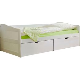 Daybett Ticaa, B:96cm H:69cm L:205cm, weiß, Bettkästen Maße (B/H/T): 988 x 290/180 x 600, Daybetten, "Melanie", in Kiefer mit Rollrost, wahlweise mit