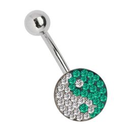 Adelia&acute;s ADELIA ́S Damen Bauchnabelpiercing "Piercing Bauchnabelpiercing", onesize, gr&uuml;n, Chirurgiestahl, Piercings, 11 mm Multi-Strass-Platte mit Ying Yang