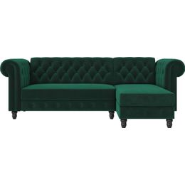 Ecksofa DOREL HOME, B:241cm H:83cm T:154cm, gr&uuml;n, Veloursstoff 100% Polyester, Wohnzimmer, Sofas, "Felix, L-Form, 241 cm (Liegefl.108x195 cm),
