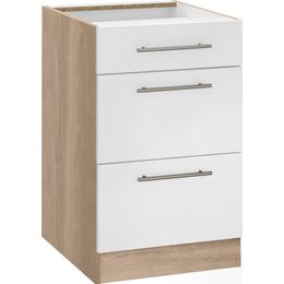 Wiho-K&uuml;chen Unterschrank WIHO K&Uuml;CHEN, B:50cm H:82cm T:57cm, wei&szlig;, K&uuml;che, Schr&auml;nke, "Cali", 50 cm breit, mit 2 gro&szlig;en Ausz&uuml;gen ohne Arbeitsplatte