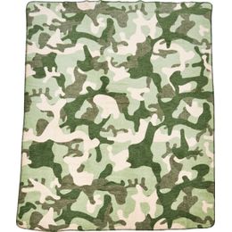 Wohndecke done., B:150cm L:200cm, gr&uuml;n, Baumwolle, Wohndecken, "Camouflage", Wohndecke mit einfassender Ziernaht, Kuscheldecke