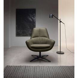 Drehsessel BETYPE, B:81cm H:92cm T:83cm, grün, 100% Echtleder, Wohnzimmer, Sessel, "Be Organic Standard Back, Loungesessel", in elegantem Design mit