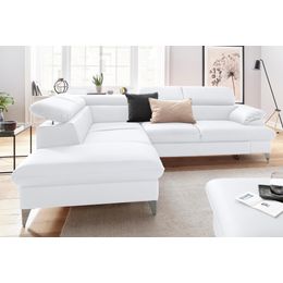 Ecksofa COTTA, B:256cm H:74cm T:208cm, weiß, Kunstleder SOFTLUX;NaturLEDER (echtes Rindsleder);Microfaser PRIMABELLE (100% Polyester), Wohnzimmer,