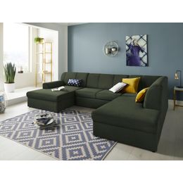 Wohnlandschaft DOMO collection, B:320cm H:78cm T:213cm, grün, Sofas, "Topper, elegant und zeitlos, komfortabel, U-Form", wahlweise mit Bettfunktion