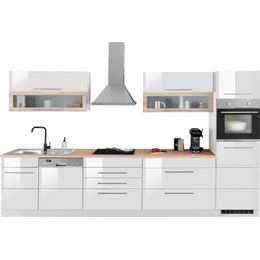 Küchenzeile KOCHSTATION, B:350cm H:200cm T:60cm, weiß, Komplettküchen-Sets, "KS-Wien", Breite 350 cm, wahlweise mit E-Geräten und Induktion