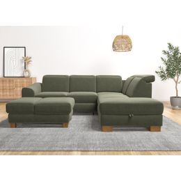 Ecksofa Home Affaire, B:263cm H:86cm T:219cm, grün, Flachgewebe 100% Polyester, Wohnzimmer, Sofas, "Dundee L-Form", wahlweise mit Kopfteilverstellung