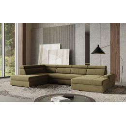 Sit & More Wohnlandschaft SIT & MORE, B:345cm H:79cm T:213cm, grün, 100% Polyester, Sofas, "U-Form", mit verstellbaren Kopfteilen, wahlweise mit Bettfunktion