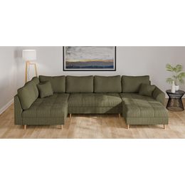 Wohnlandschaft Home Affaire, B:310cm H:81cm T:161cm, grün, 100% Polyester, Sofas, "CHARRE U-Form mit Ottomane, Maße B/T/H: 310/161/81 cm", feine