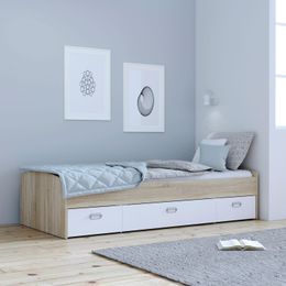 Stauraumbett FORTE, B:94cm H:50cm, wei&szlig;, Betten, "Jugendbett, 3 Schubladen auf Mettallausz&uuml;gen", schnelle Montage
