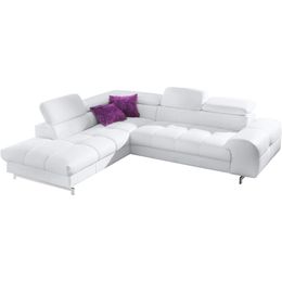 Ecksofa COTTA, B:257cm H:72cm T:206cm, weiß, Luxus-Microfaser (100% Polyester);Kunstleder Softlux;Leder Advantage (abgedecktes Spalt-Rindsleder),